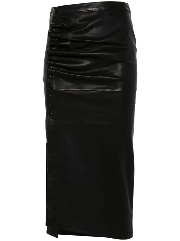 Rabanne Gathered Detail Leather Skirt - Black