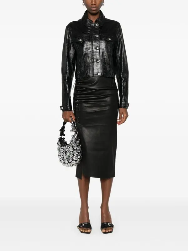 Rabanne Gathered Detail Leather Skirt - Black