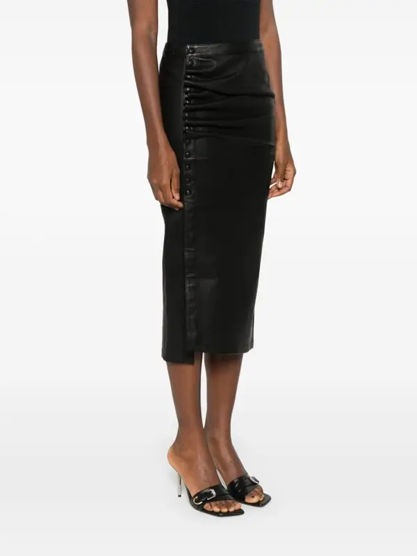 Rabanne Gathered Detail Leather Skirt - Black