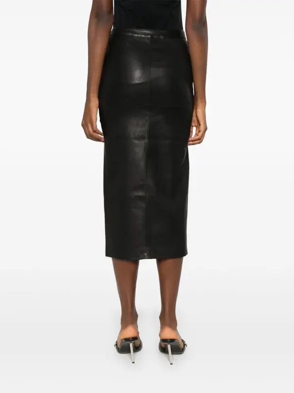Rabanne Gathered Detail Leather Skirt - Black