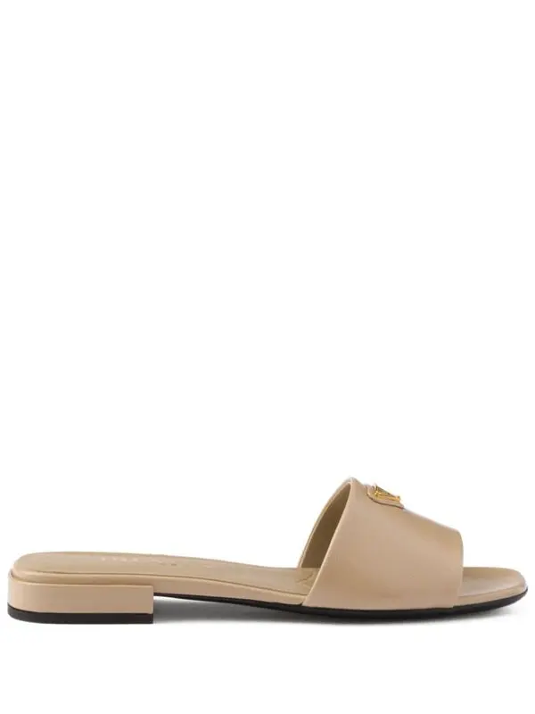 Prada Saffiano Patent-leather Slides - Neutrals