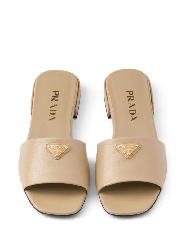 Prada Saffiano Patent-leather Slides - Neutrals