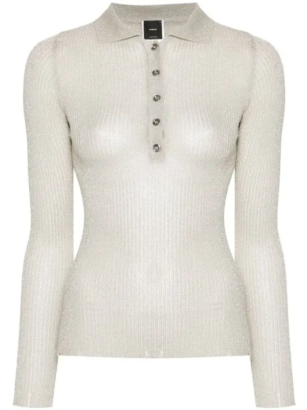 Pinko Lurex Ribbed Polo Sweater