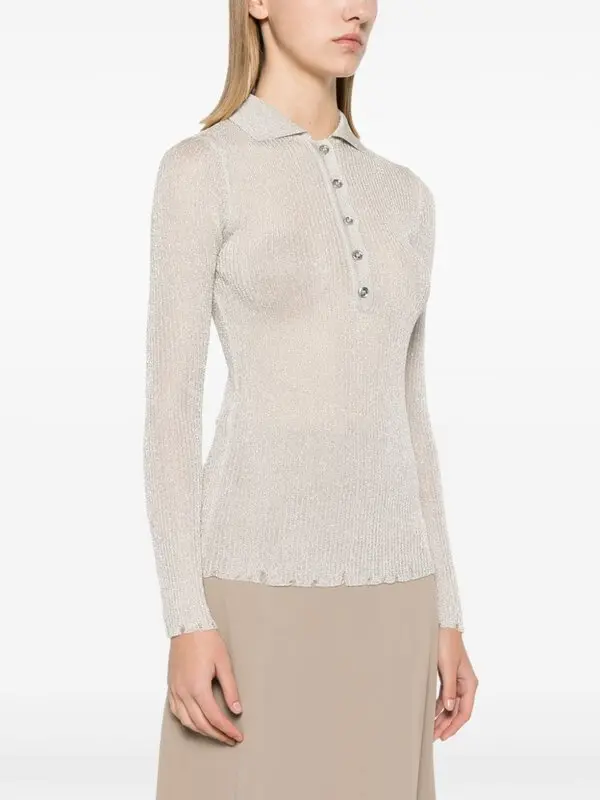 Pinko Lurex Ribbed Polo Sweater
