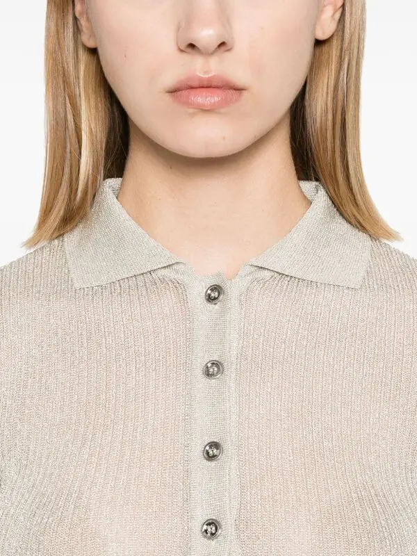 Pinko Lurex Ribbed Polo Sweater