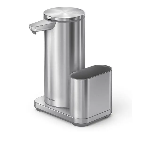 SIMPLEHUMAN 14oz Sensor Pump, Touch-free Hand Soap Dispenser With Sponge Caddy - Silver
