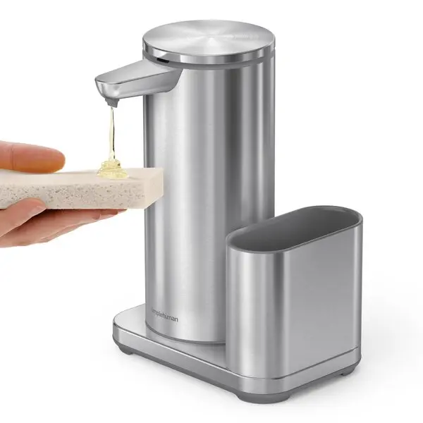 SIMPLEHUMAN 14oz Sensor Pump, Touch-free Hand Soap Dispenser With Sponge Caddy