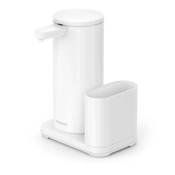 SIMPLEHUMAN 14oz Sensor Pump, Touch-free Hand Soap Dispenser With Sponge Caddy - White