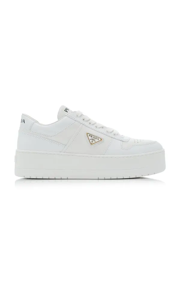 Prada Downtown Platform Leather Sneakers - White