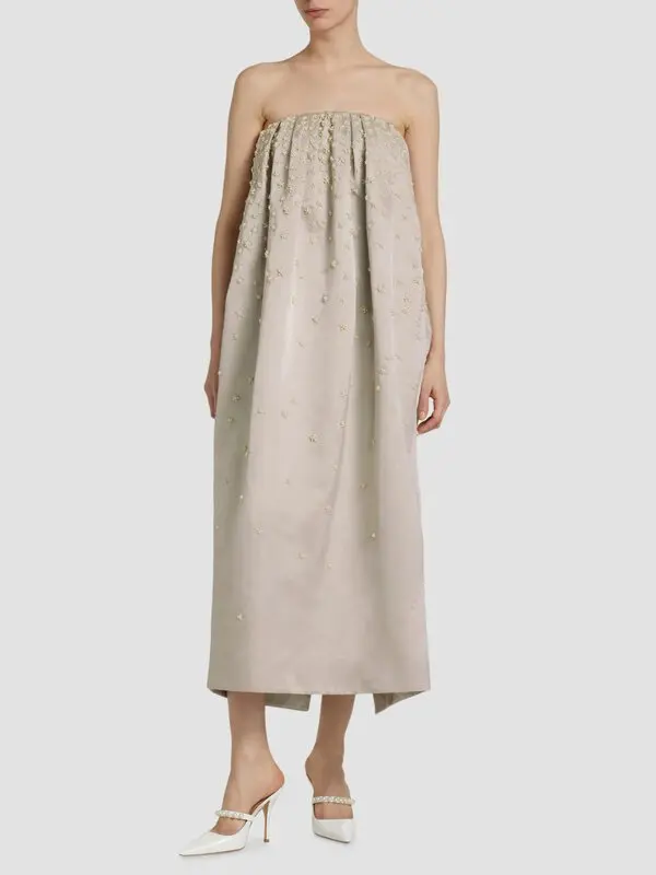 Adam Lippes Brynn Strapless Beaded Silk Midi-dress