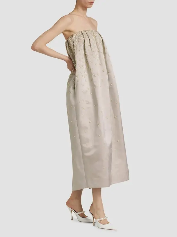 Adam Lippes Brynn Strapless Beaded Silk Midi-dress