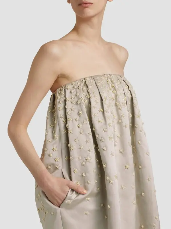 Adam Lippes Brynn Strapless Beaded Silk Midi-dress