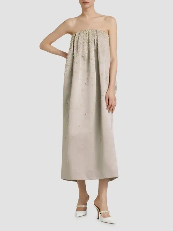 Adam Lippes Brynn Strapless Beaded Silk Midi-dress
