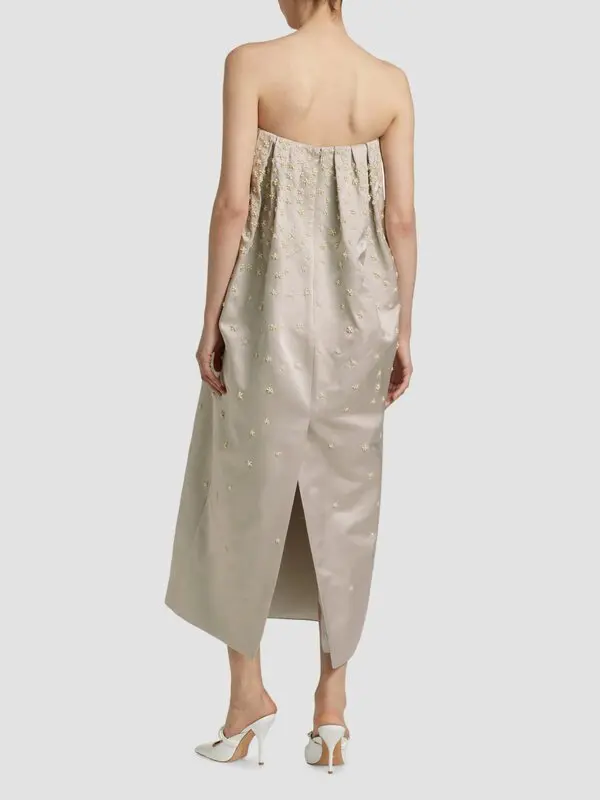 Adam Lippes Brynn Strapless Beaded Silk Midi-dress