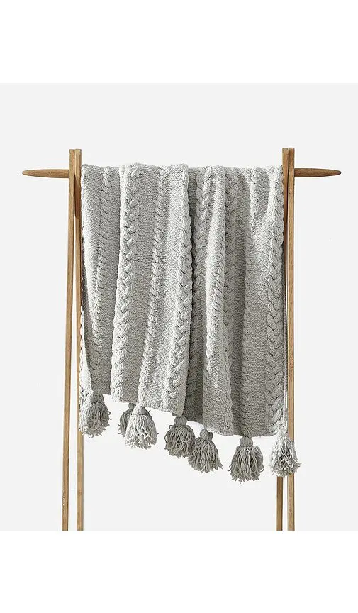 SUNDAY CITIZEN Braided Pom Pom Throw In Grey