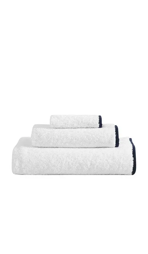 SUNDAY CITIZEN 3 Piece Porto Towel Set In White - White & Oxford Blue