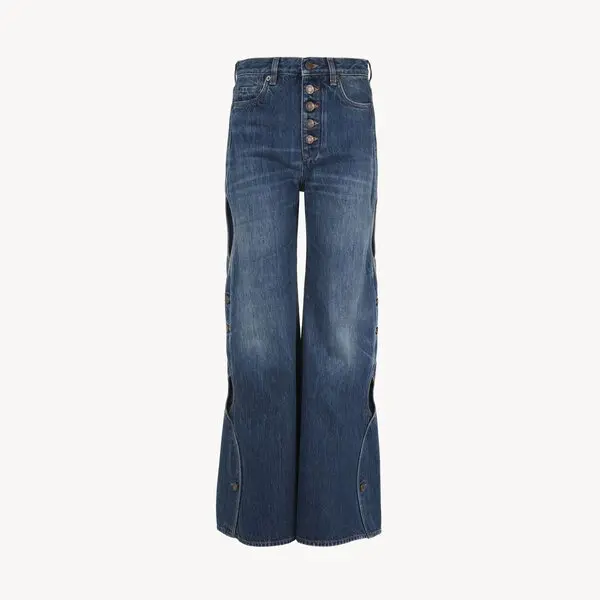 Chloé Cropped Cut-out Scallop Jeans In Denim