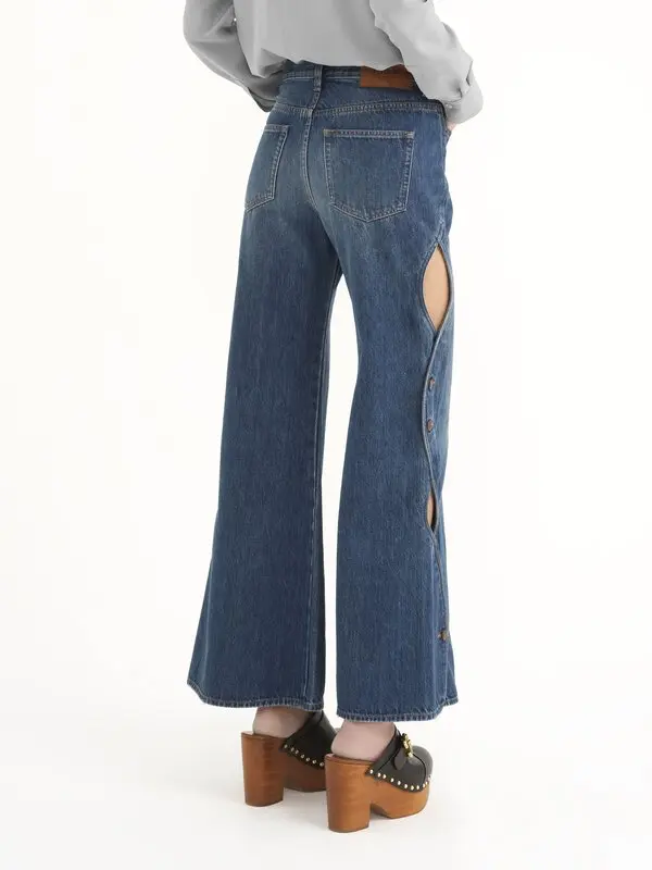 Chloé Cropped Cut-out Scallop Jeans In Denim