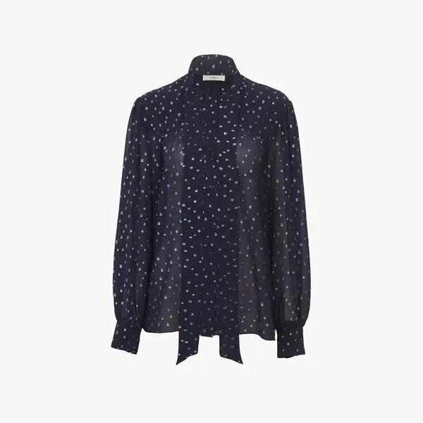 Chloé Lavallière Blouse In Silk & Lurex Dots