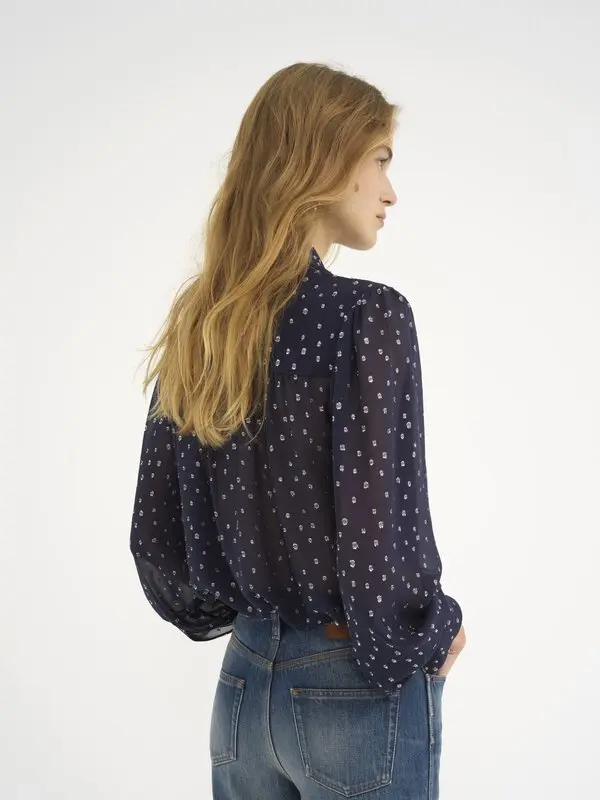 Chloé Lavallière Blouse In Silk & Lurex Dots