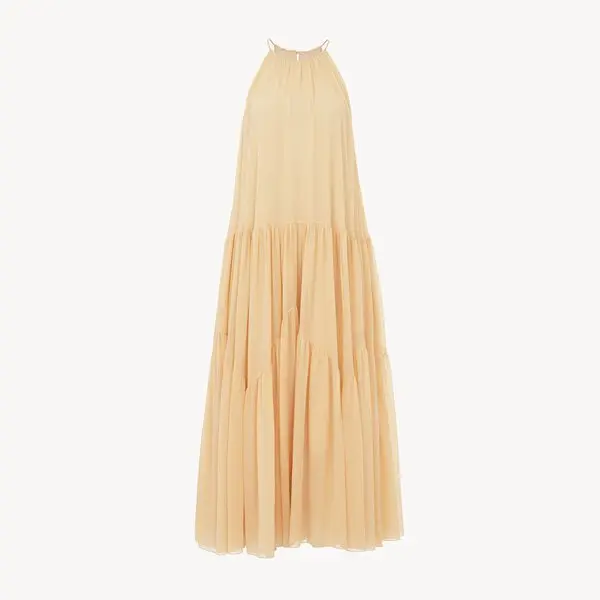 Chloé Long Gathered Silk Georgette Dress