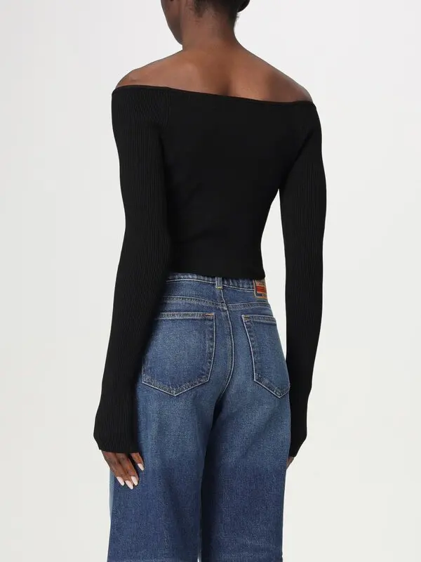 DIESEL® Off-the-shoulder Ribbed Top With Logo Detail - Black