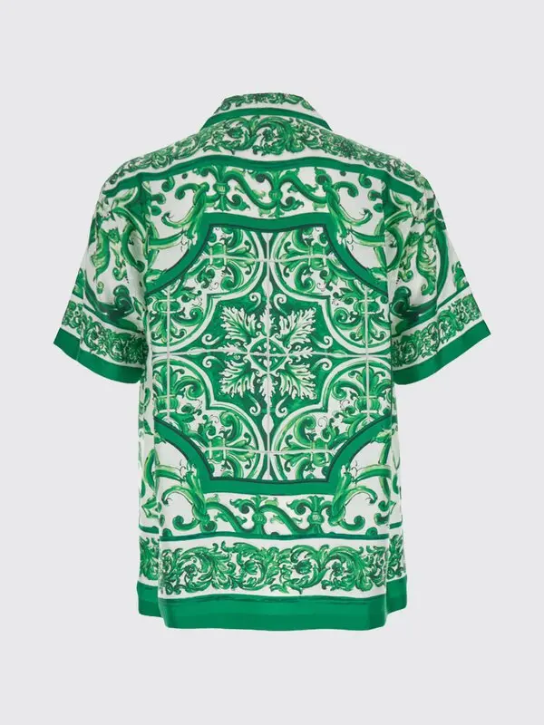 Dolce & Gabbana Silk Bowling Shirt With Short Sleeves And Majolica Print