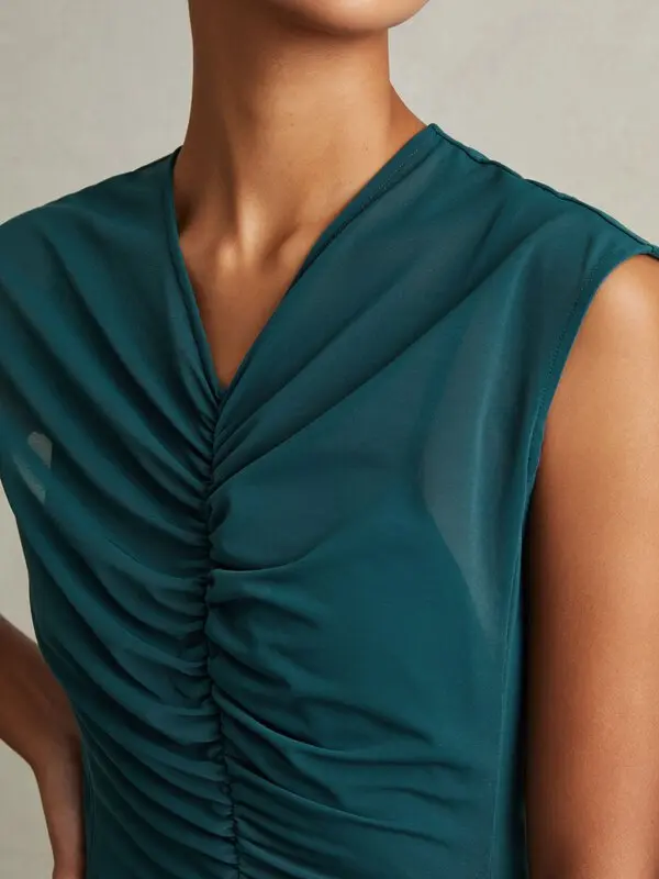 REISS Lyra Mesh Ruched Midi Dress