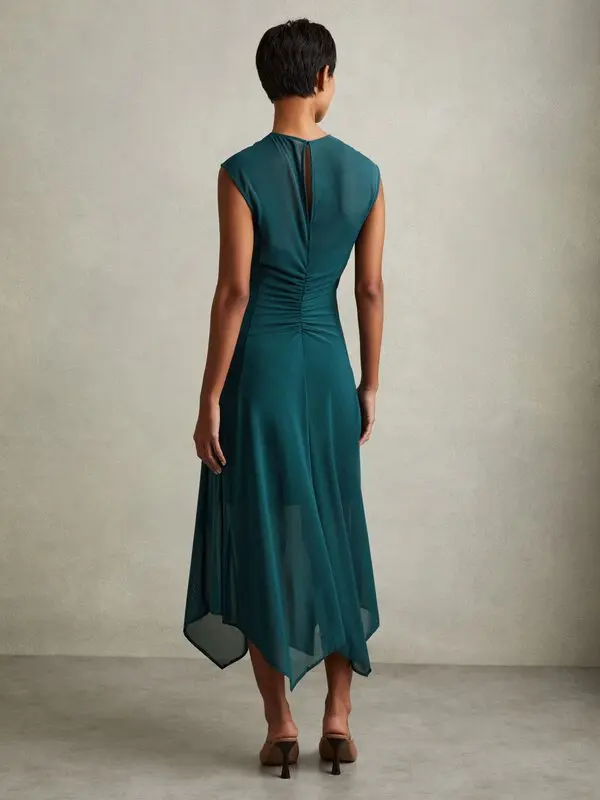 REISS Lyra Mesh Ruched Midi Dress