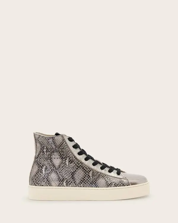 ALLSAINTS Tana Snake Print High Top Sneakers - Silver