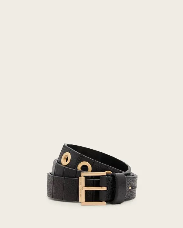 ALLSAINTS Kylin Skinny Leather Eyelet Belt - Black