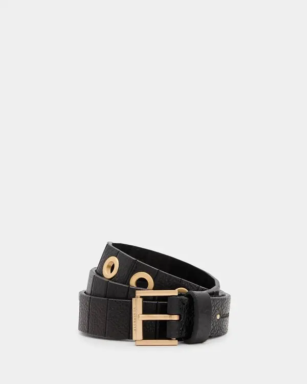 ALLSAINTS Kylin Leather Eyelet Belt - Black/warm Brass