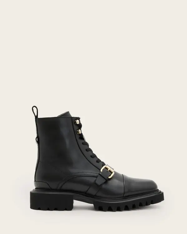 ALLSAINTS Tori Leather Boots - Black / Warm Brass