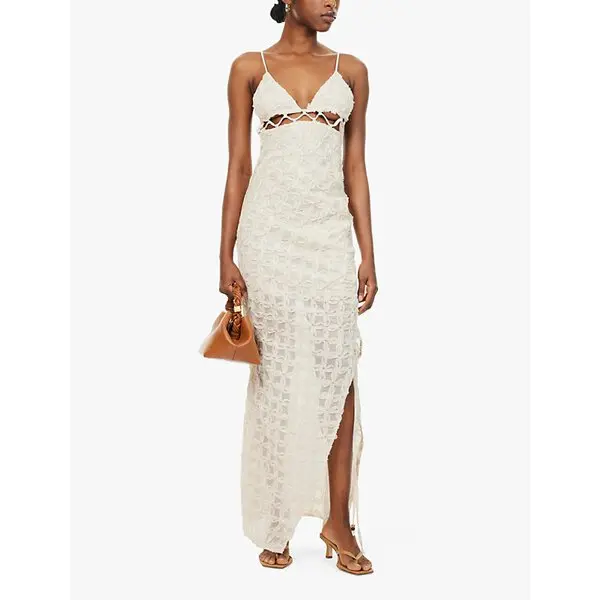 hera maxi dress white floral House Of Sunny Hera Floral-Appliqué Woven Maxi Dress In Marble - 64% Off