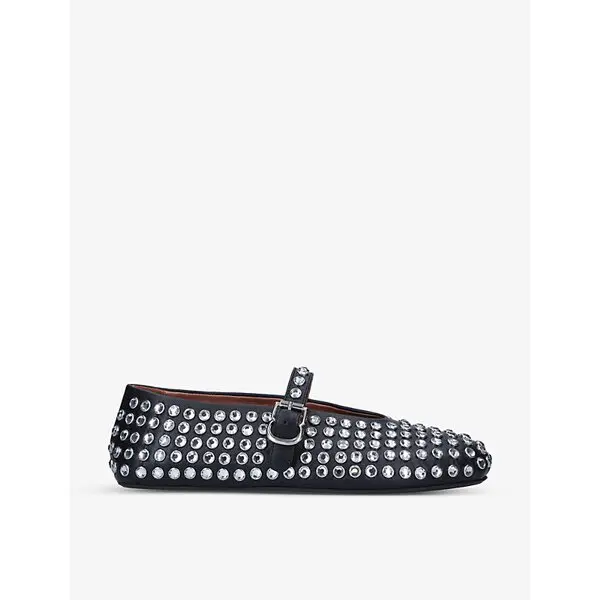 Alaïa Rhinestone-embellished Leather Ballerina Shoes - Black