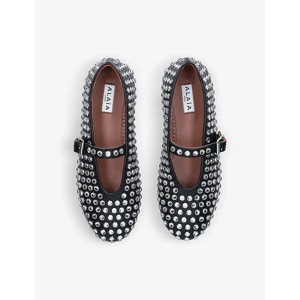 Alaïa Rhinestone-embellished Leather Ballerina Shoes - Black