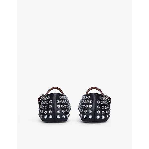 Alaïa Rhinestone-embellished Leather Ballerina Shoes - Black