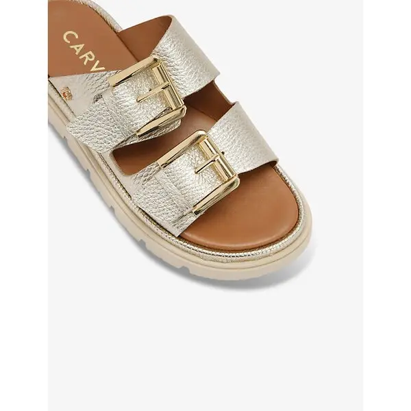 Carvela Pavilion Buckle-strap Metallic-leather Sandals - Gold