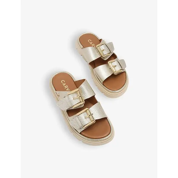 Carvela Pavilion Buckle-strap Metallic-leather Sandals - Gold