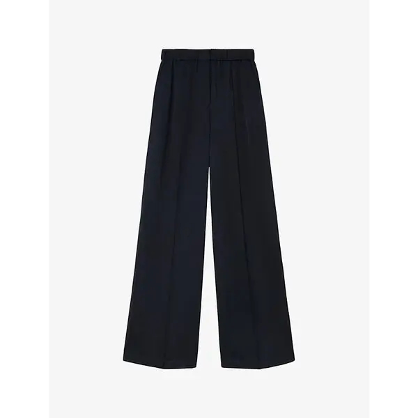 Loewe Anagram-embroidered Pressed-crease Mid-rise Wide-leg Silk-blend Pyjama Trousers - Midnight Blue
