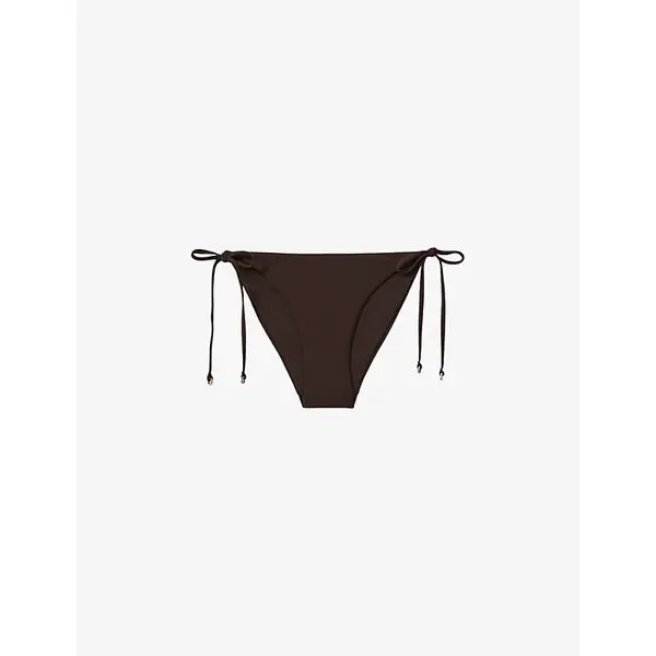 REISS Riah Side-tie Low-rise Bikini Top - Chocolate