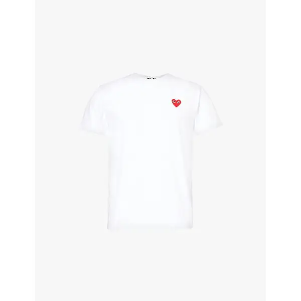 Play Comme Des Garcon Small Red Heart Brand-appliqué Cotton-jersey T-shirt - White