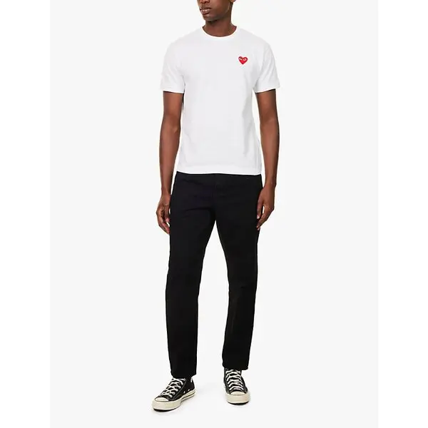 Play Comme Des Garcon Small Red Heart Brand-appliqué Cotton-jersey T-shirt - White