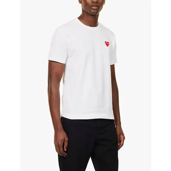 Play Comme Des Garcon Small Red Heart Brand-appliqué Cotton-jersey T-shirt - White