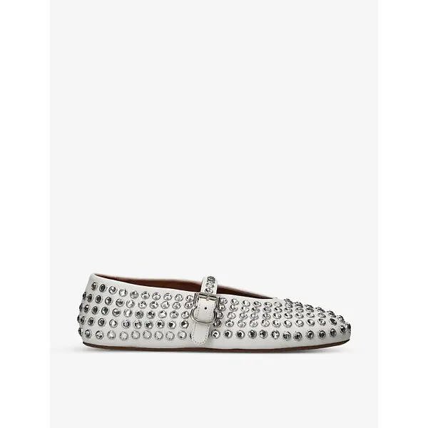 Alaïa Rhinestone-embellished Leather Ballet Flats - White