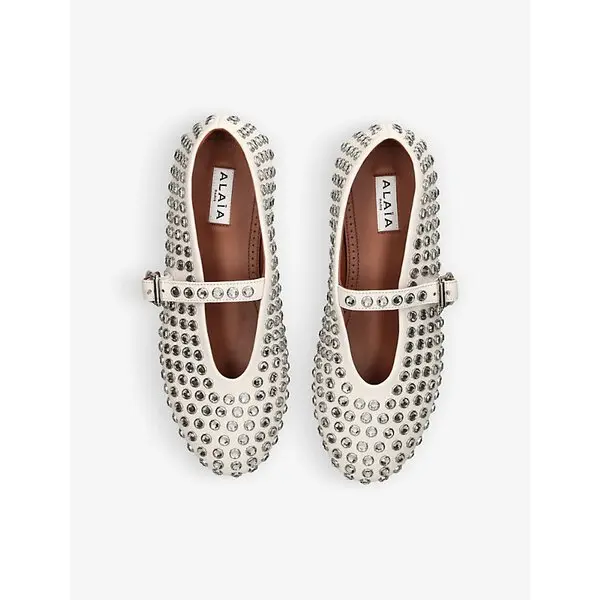 Alaïa Rhinestone-embellished Leather Ballet Flats - White
