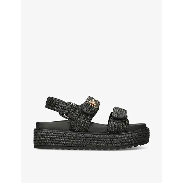 Steve Madden Millo Double-strap Raffia Sandals - Black