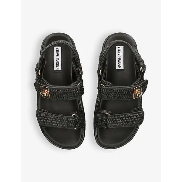 Steve Madden Millo Double-strap Raffia Sandals - Black