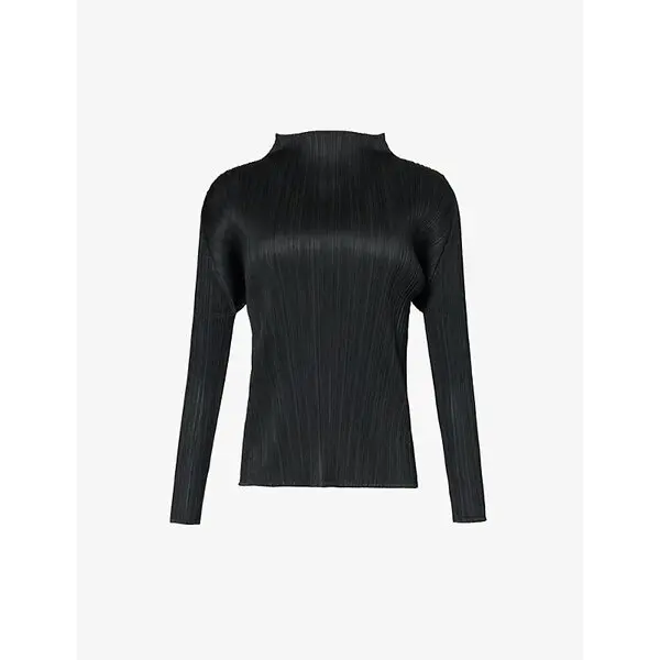 Issey Miyake Pleated High-neck Knitted Top - Black