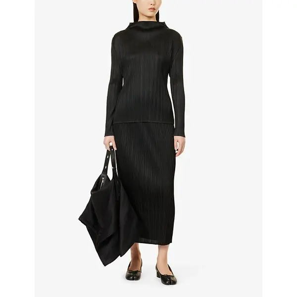 Issey Miyake Pleated High-neck Knitted Top - Black